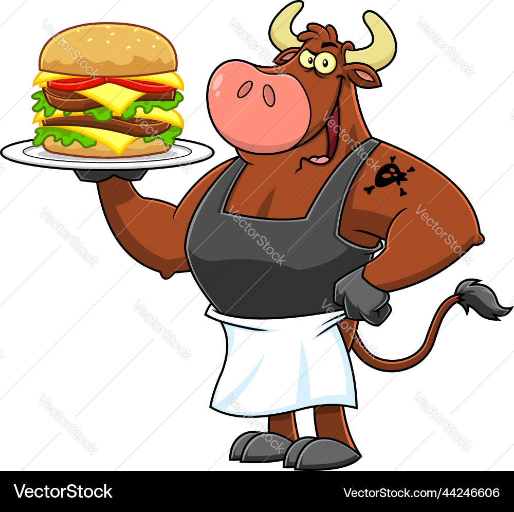 Bull chef cartoon mascot character Royalty Free Vector Image