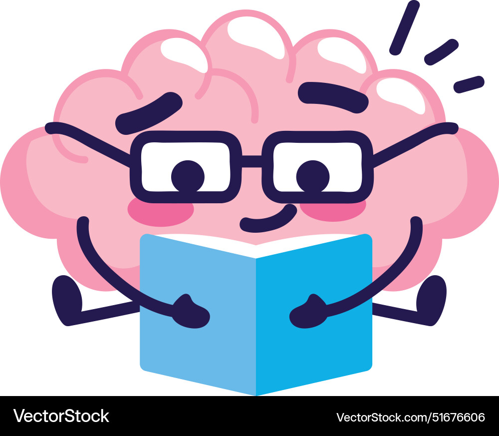 Cartoon brain reading a book Royalty Free Vector Image