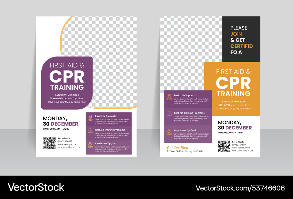 Cpr training flyer template Royalty Free Vector Image