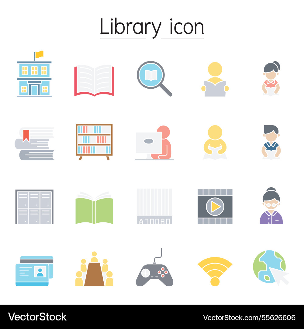 Library icon set in in flat color style Royalty Free Vector