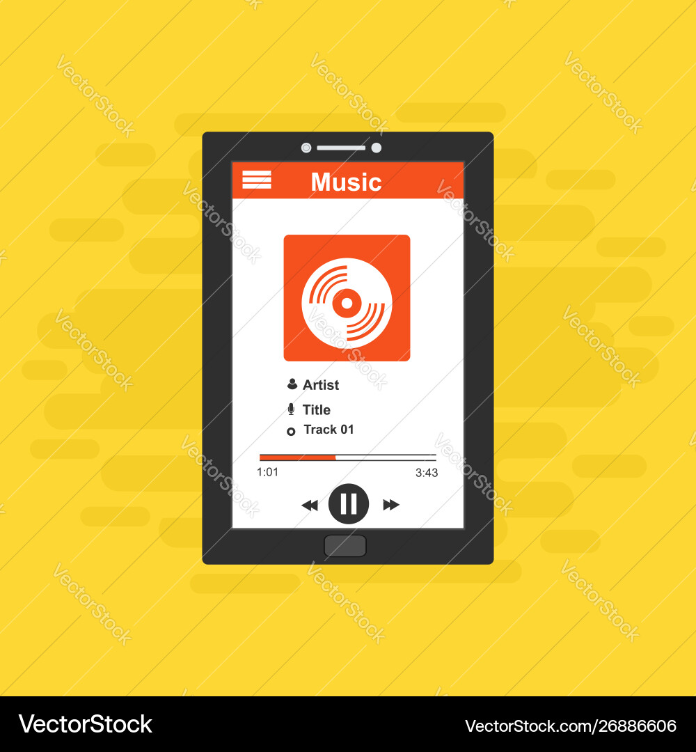 Media player application app template with flat Vector Image