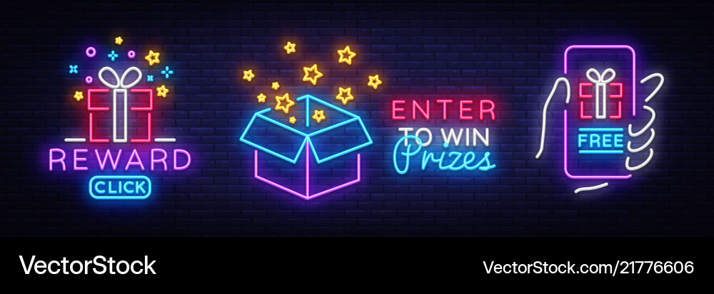 Neon Prize Collection Sign Royalty Free Vector Image