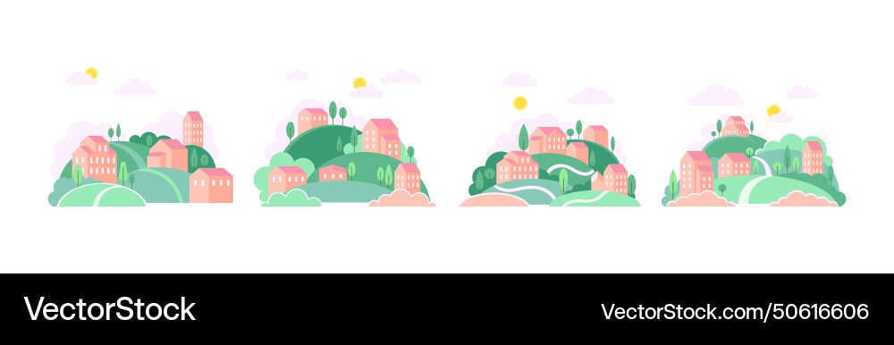 Small town scenes with house on hills tree Vector Image