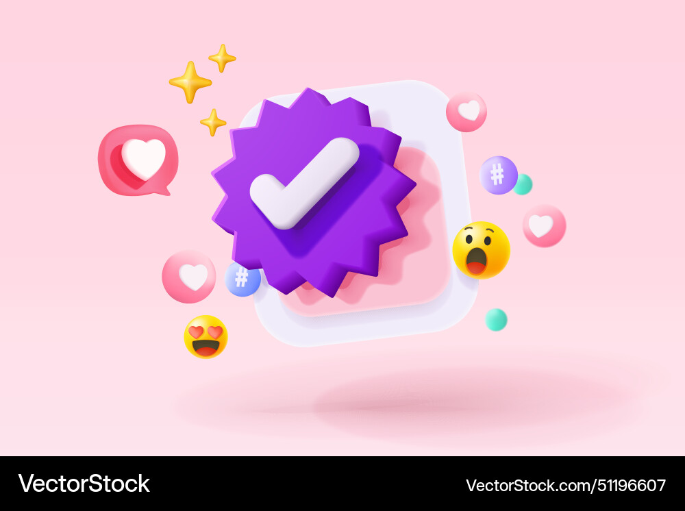 3d check mark icon isolated on pink background Vector Image