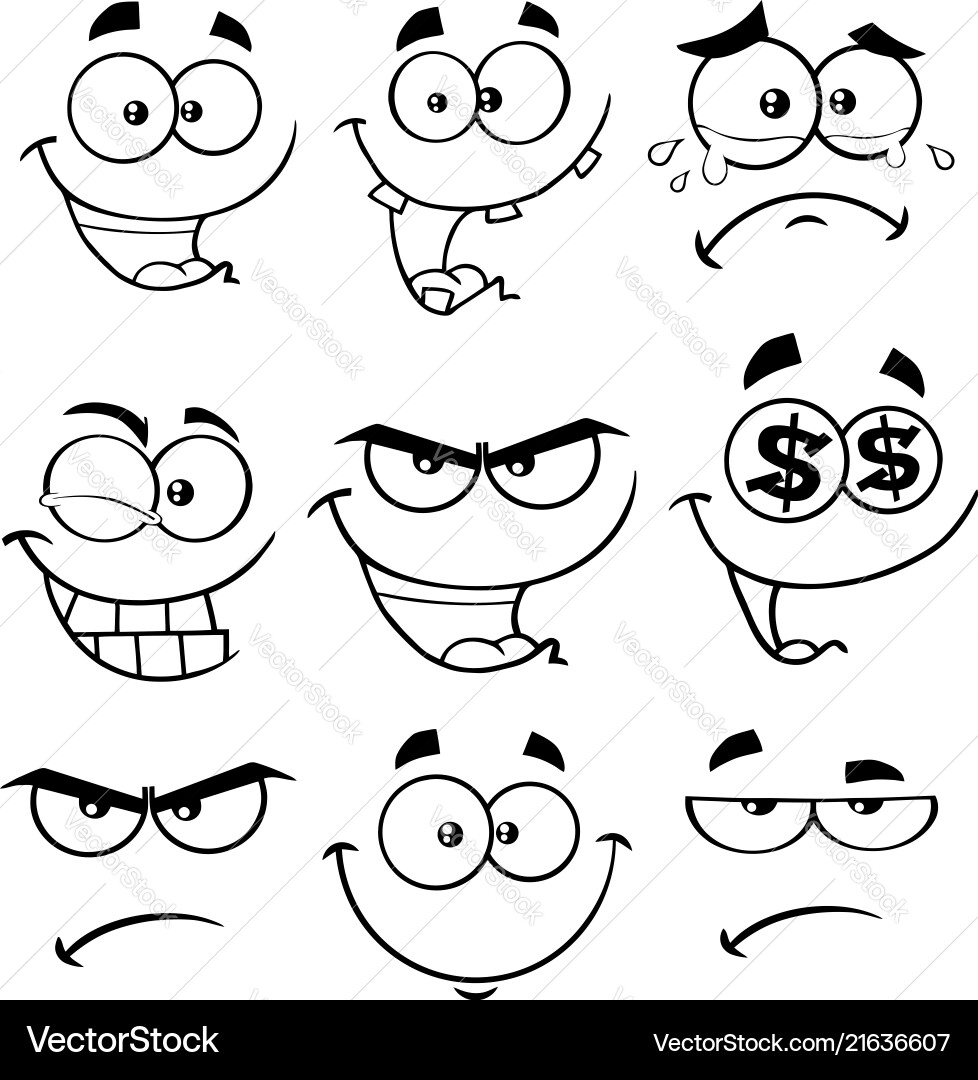 Black and white funny face collection -1 Vector Image