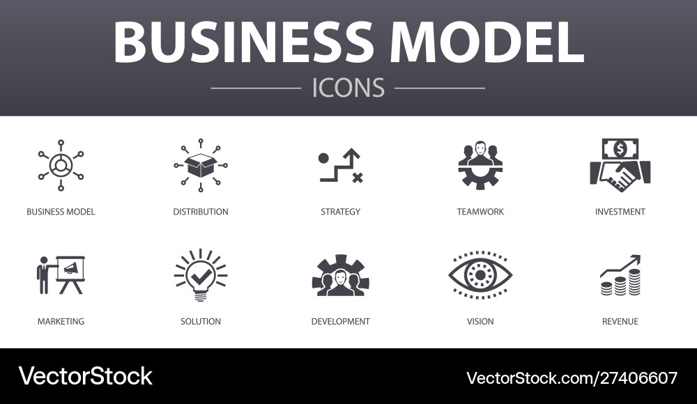 Business Model Icon Set - Strategy & Teamwork Vector Image
