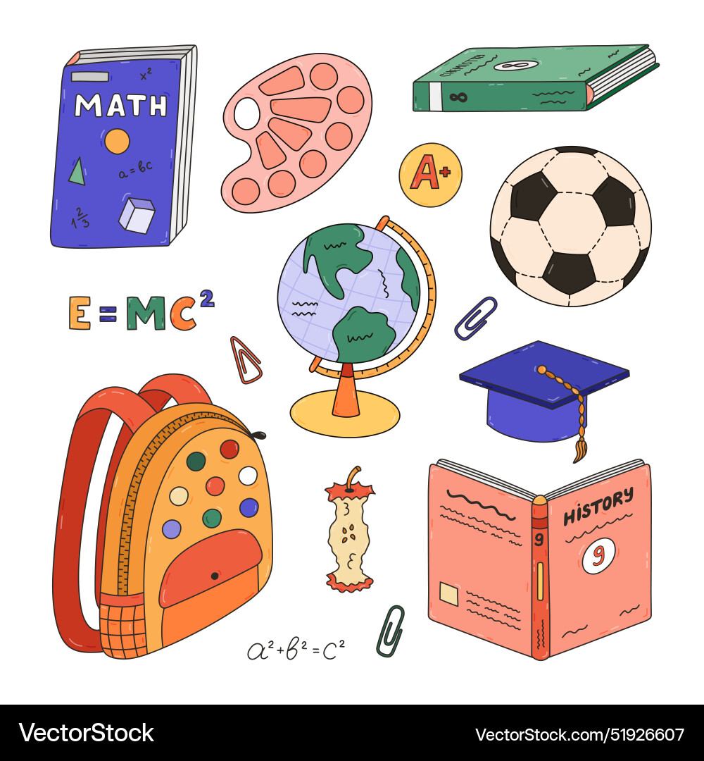 Cute colourful doodle set with kids school Vector Image