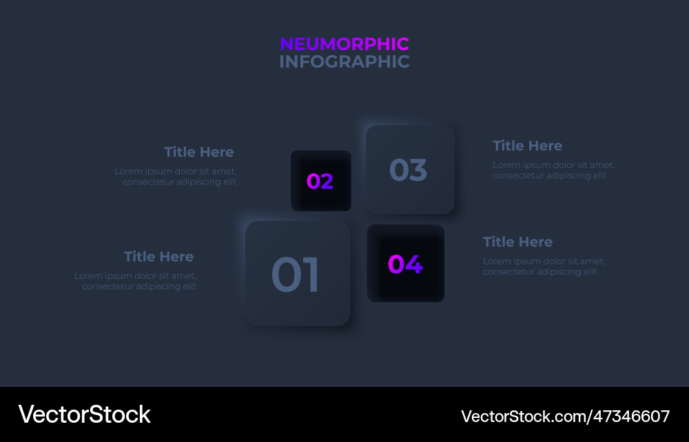 Dark neumorphic infographic design template four Vector Image