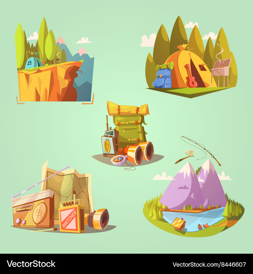 Hiking cartoon set Royalty Free Vector Image - VectorStock