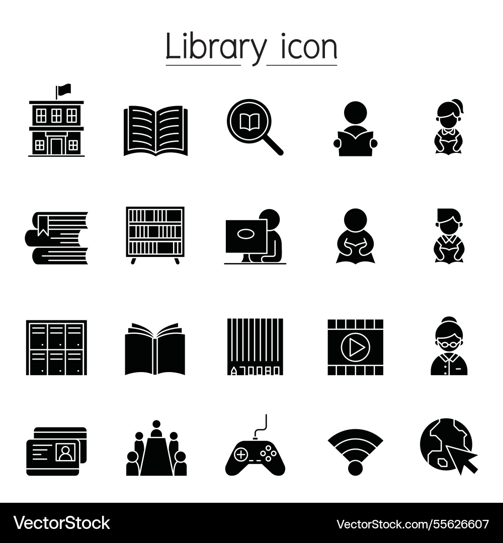 Library icon set in glyph style Royalty Free Vector Image