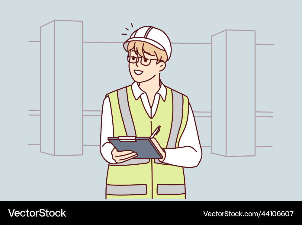 Male engineer in helmet on construction site Vector Image