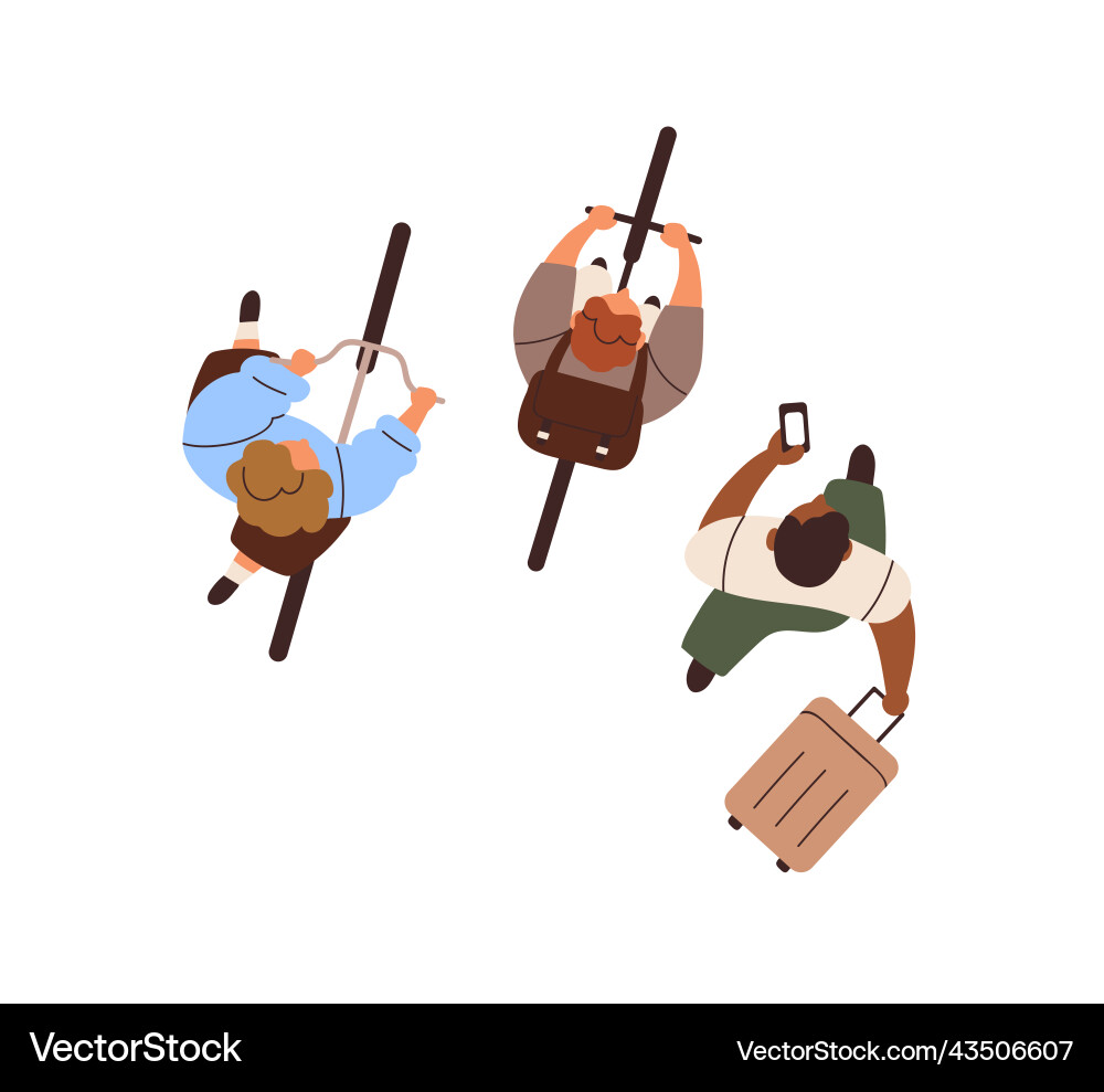 People walking riding bicycle top view overhead Vector Image