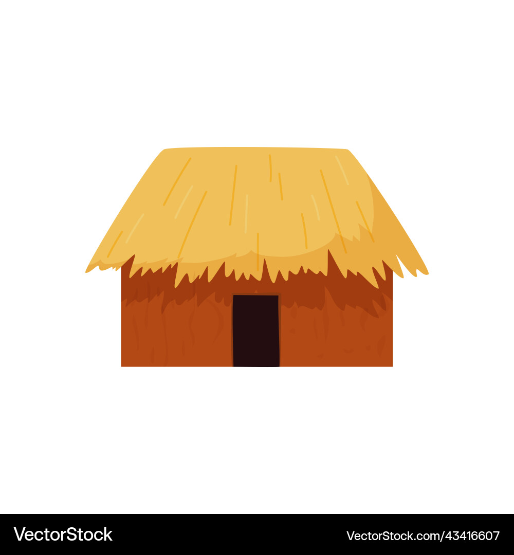 Small village hut with thatched roof flat Vector Image