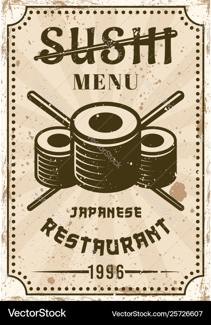 Sushi restaurant menu vintage poster Royalty Free Vector