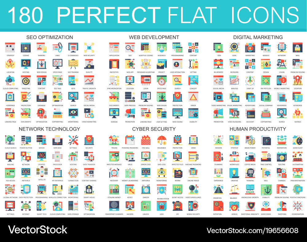180 complex flat icons concept symbols Royalty Free Vector
