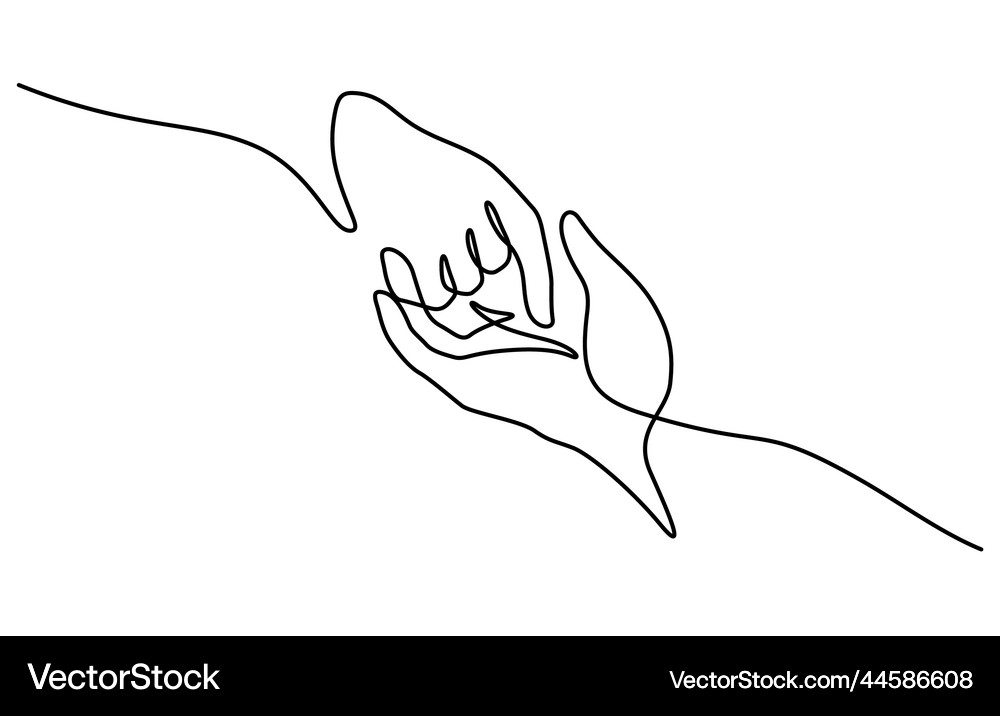 Continuous line drawing of hands together holding Vector Image