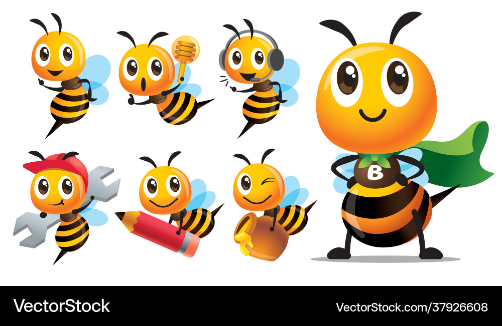 Cute bee with different poses mascot set Vector Image