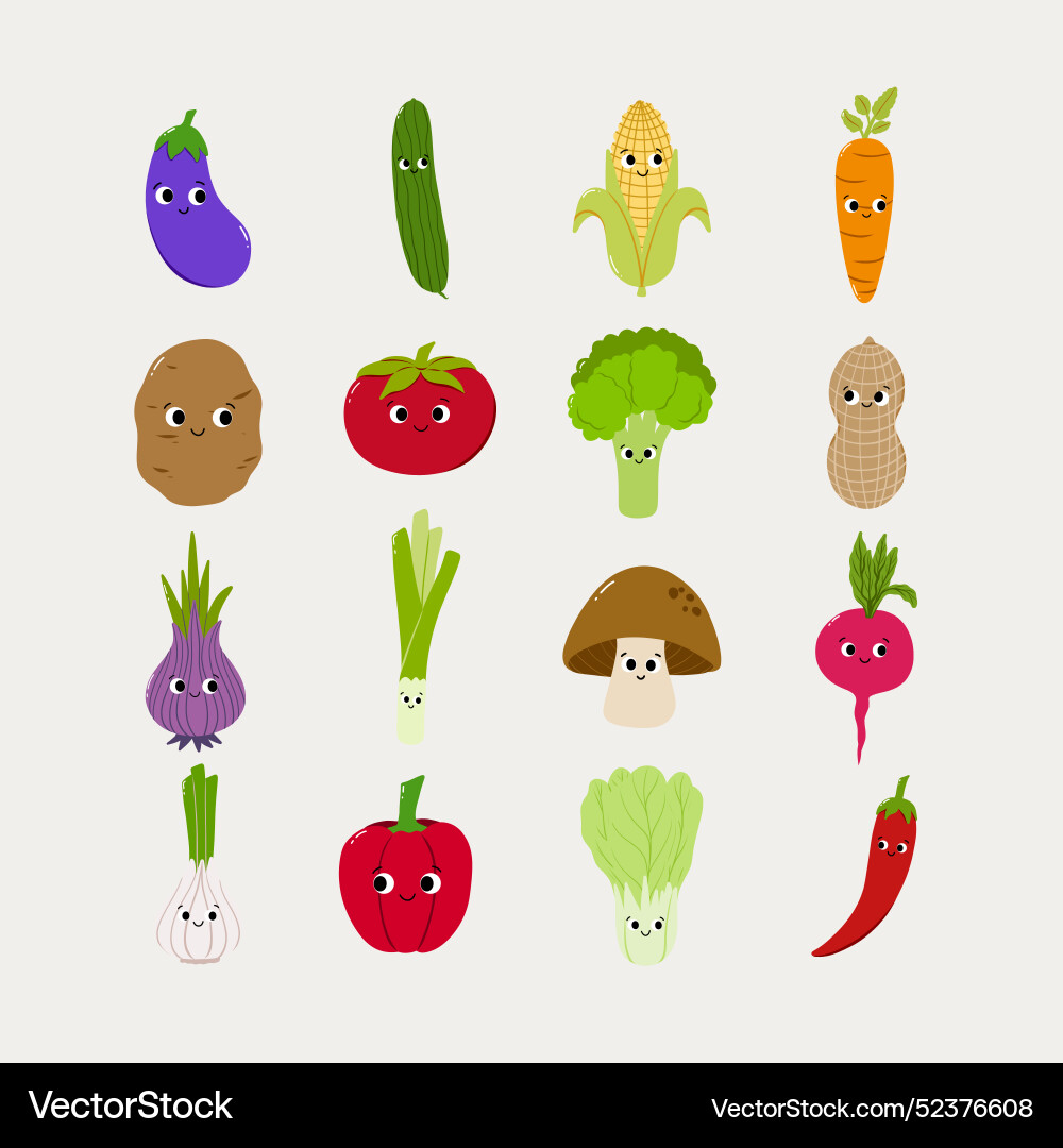 Cute vegetables with faces Royalty Free Vector Image