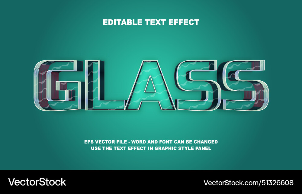 Editable text effect glass 3d template Royalty Free Vector