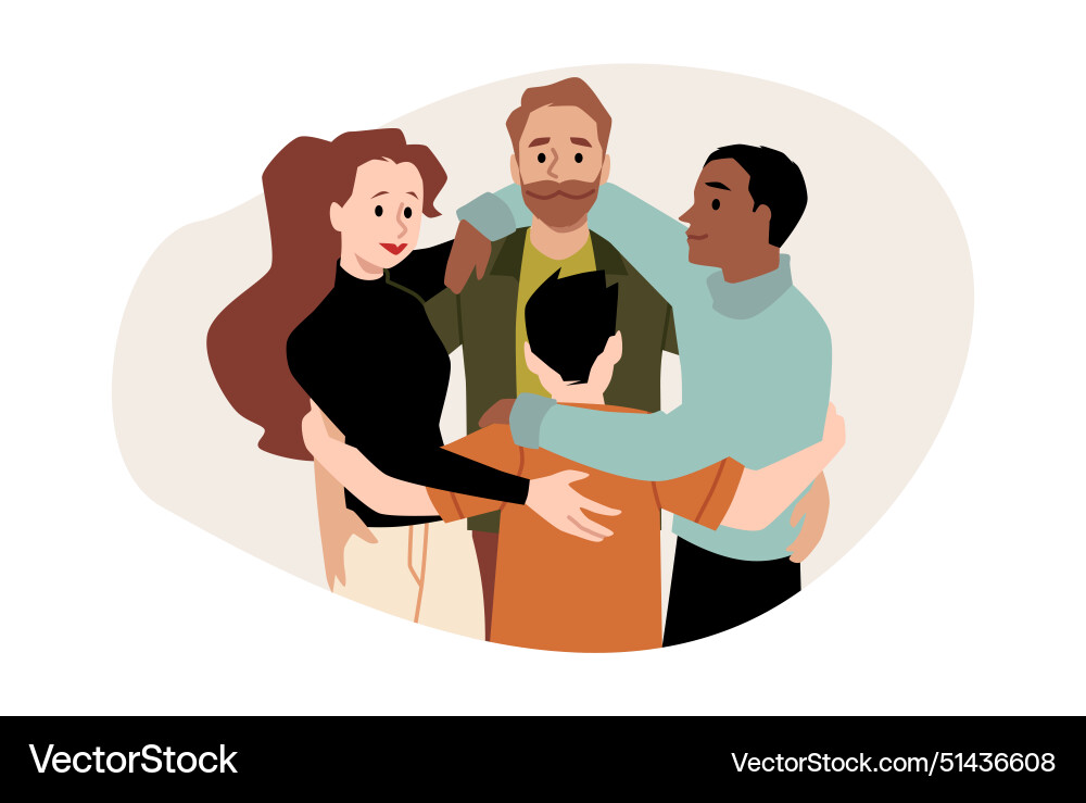 Group hug flat cartoon diverse happy men Vector Image