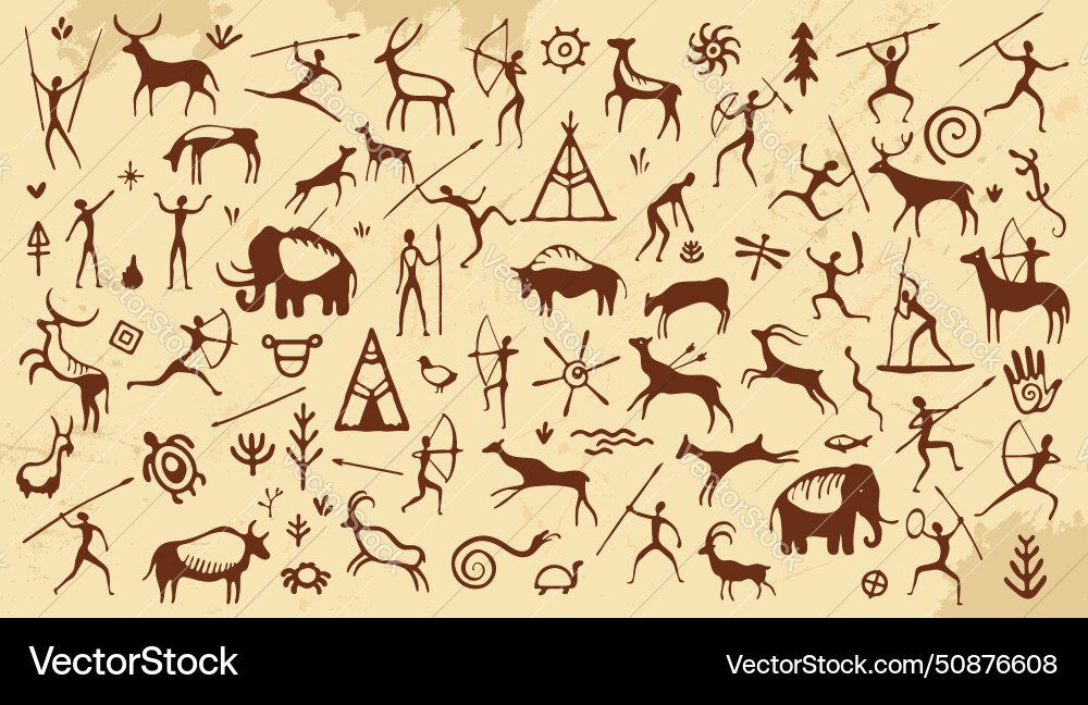 Prehistoric cave painting ancient stone drawing Vector Image