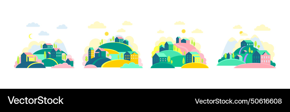 Small town scenes with house on hills tree Vector Image