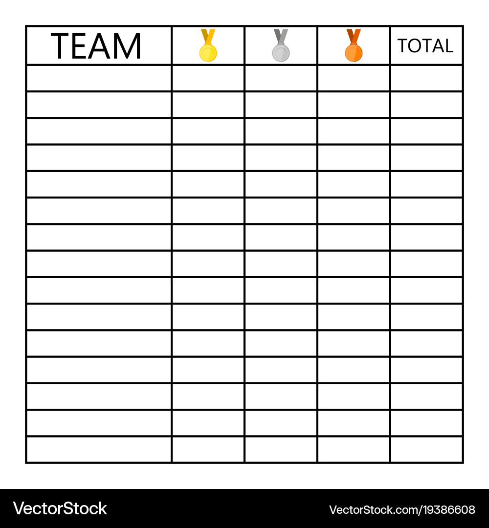 Table of tests medals in competitions Royalty Free Vector