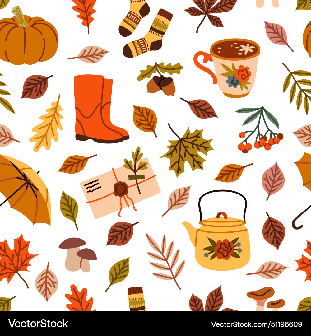 Autumn elements seamless pattern cartoon yellow Vector Image