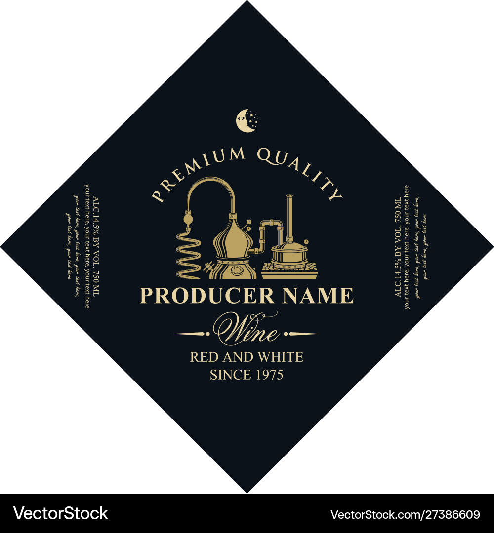Diamond shaped wine label with production Vector Image