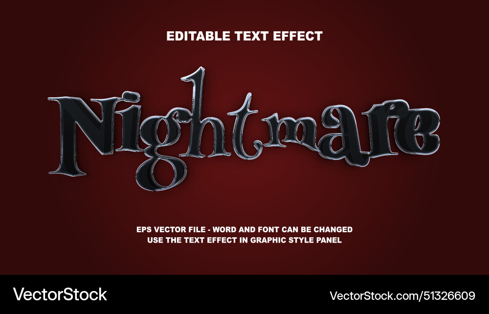 Editable text effect nightmare 3d template Vector Image