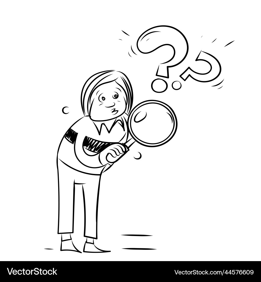 Hand drawing doodle holding magnifying glass Vector Image