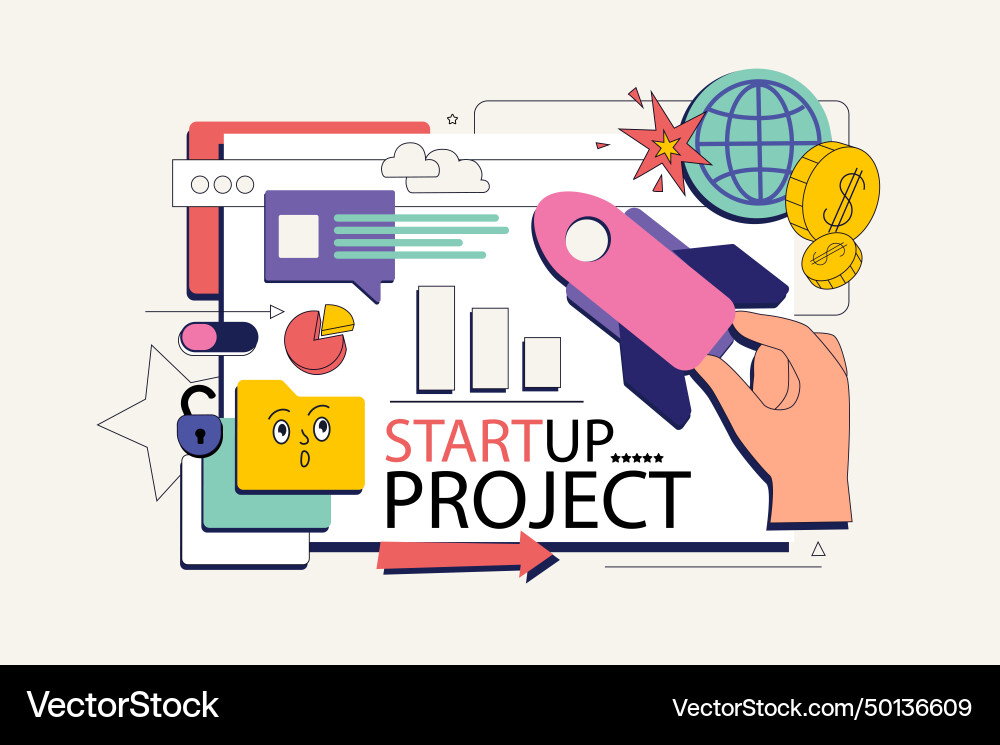 Startup concept in flat neo brutalism design Vector Image