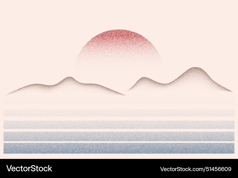 Stipple gradient landscape with mountains sun Vector Image