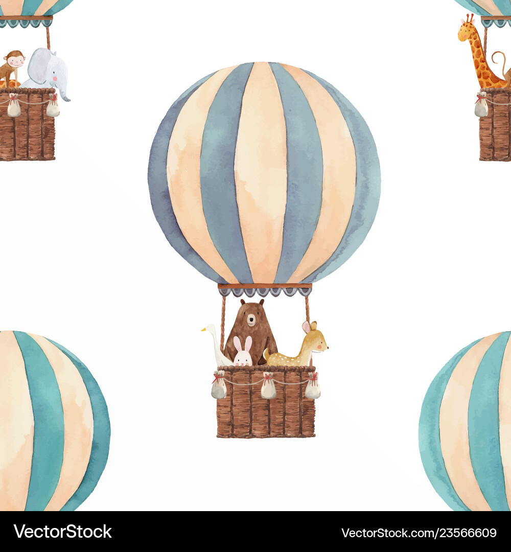 Watercolor Air Balloon Pattern Royalty Free Vector Image
