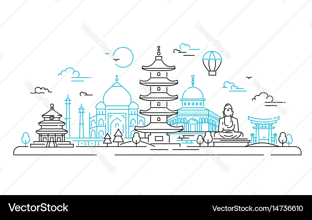 Asian countries - line travel Royalty Free Vector Image