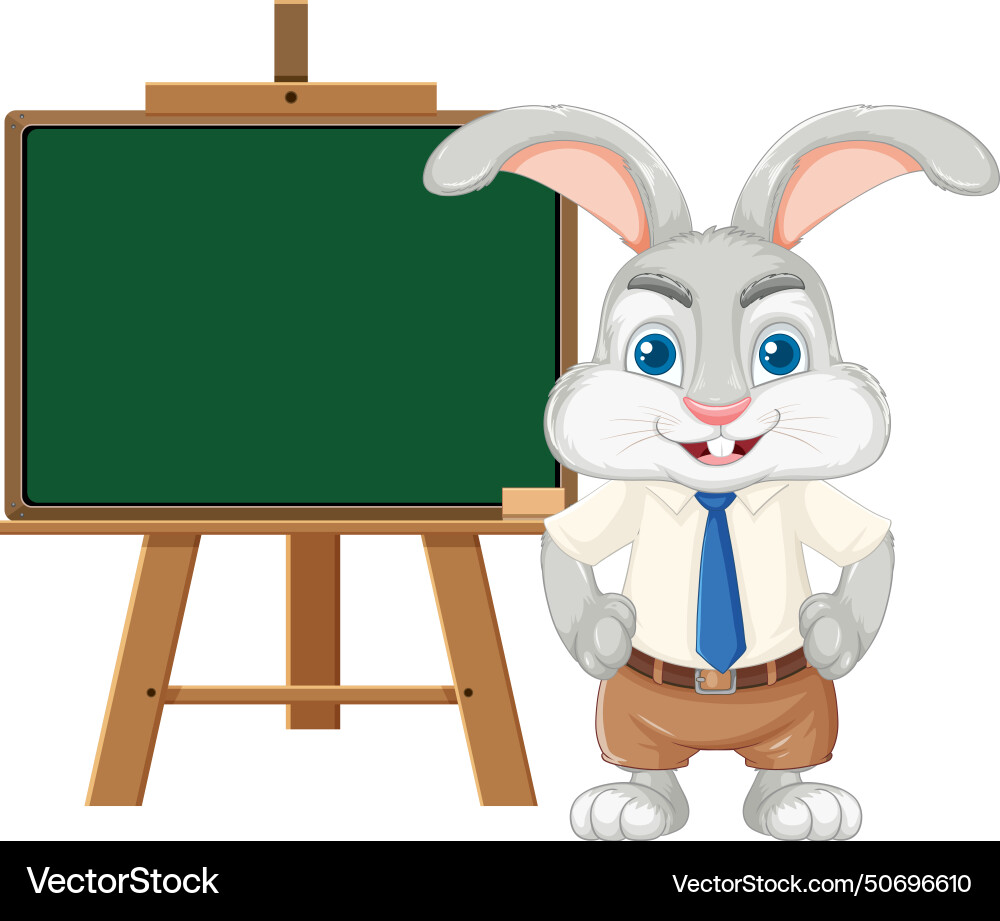 Cartoon rabbit dressed as a teacher beside Vector Image