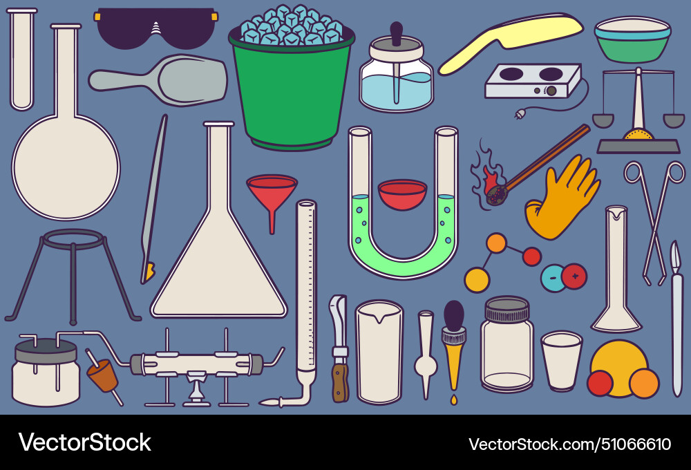 Hand drawn chemistry and laboratory tools doodle Vector Image