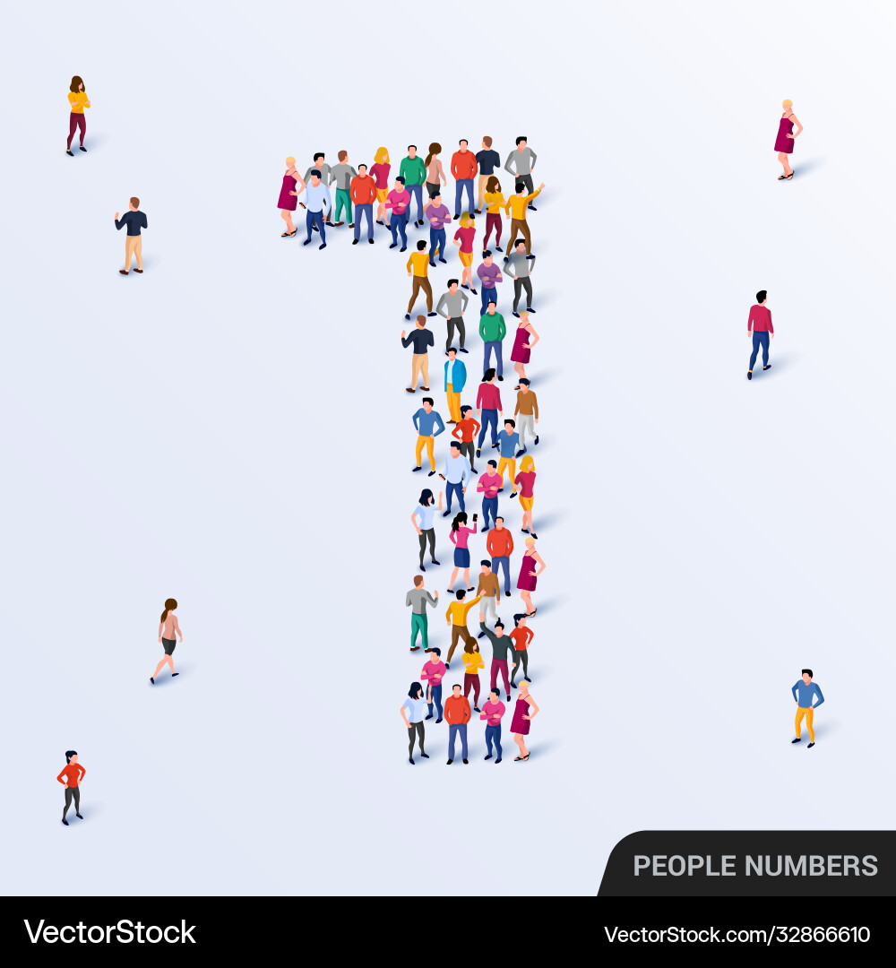 Large group people in number 1 one form Royalty Free Vector