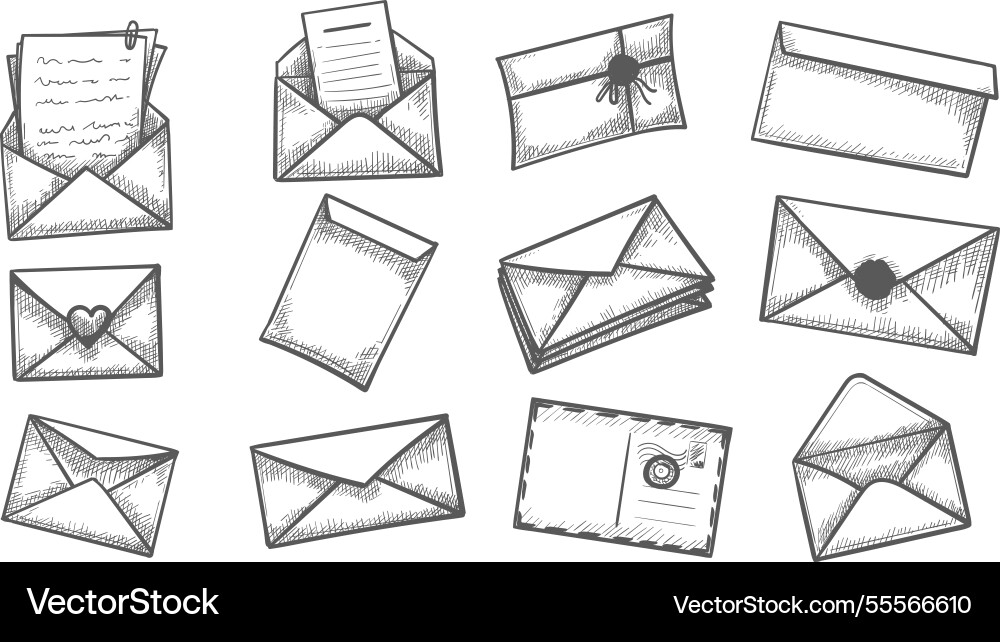Retro envelope sketch set Royalty Free Vector Image
