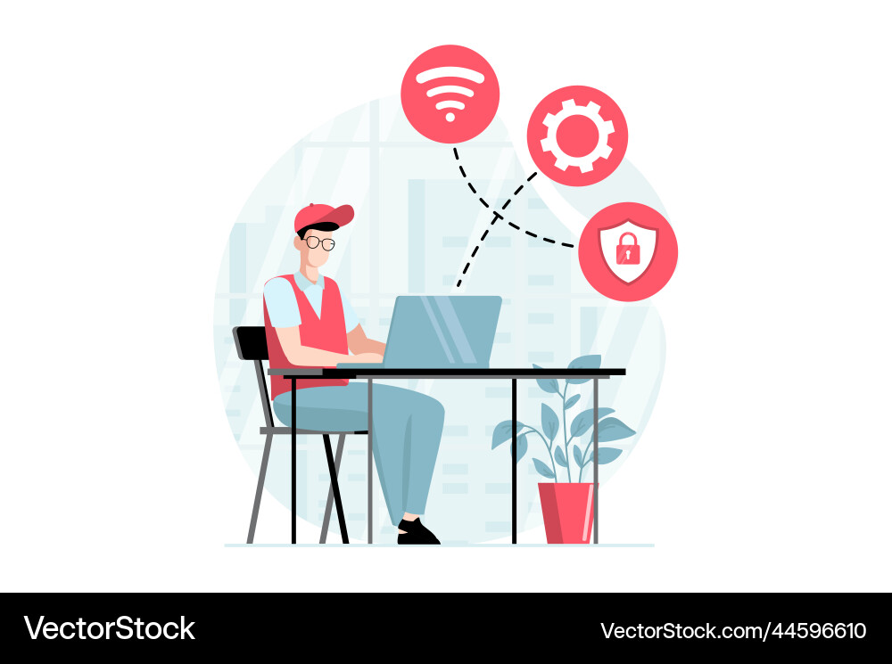 Server maintenance concept with people scene Vector Image