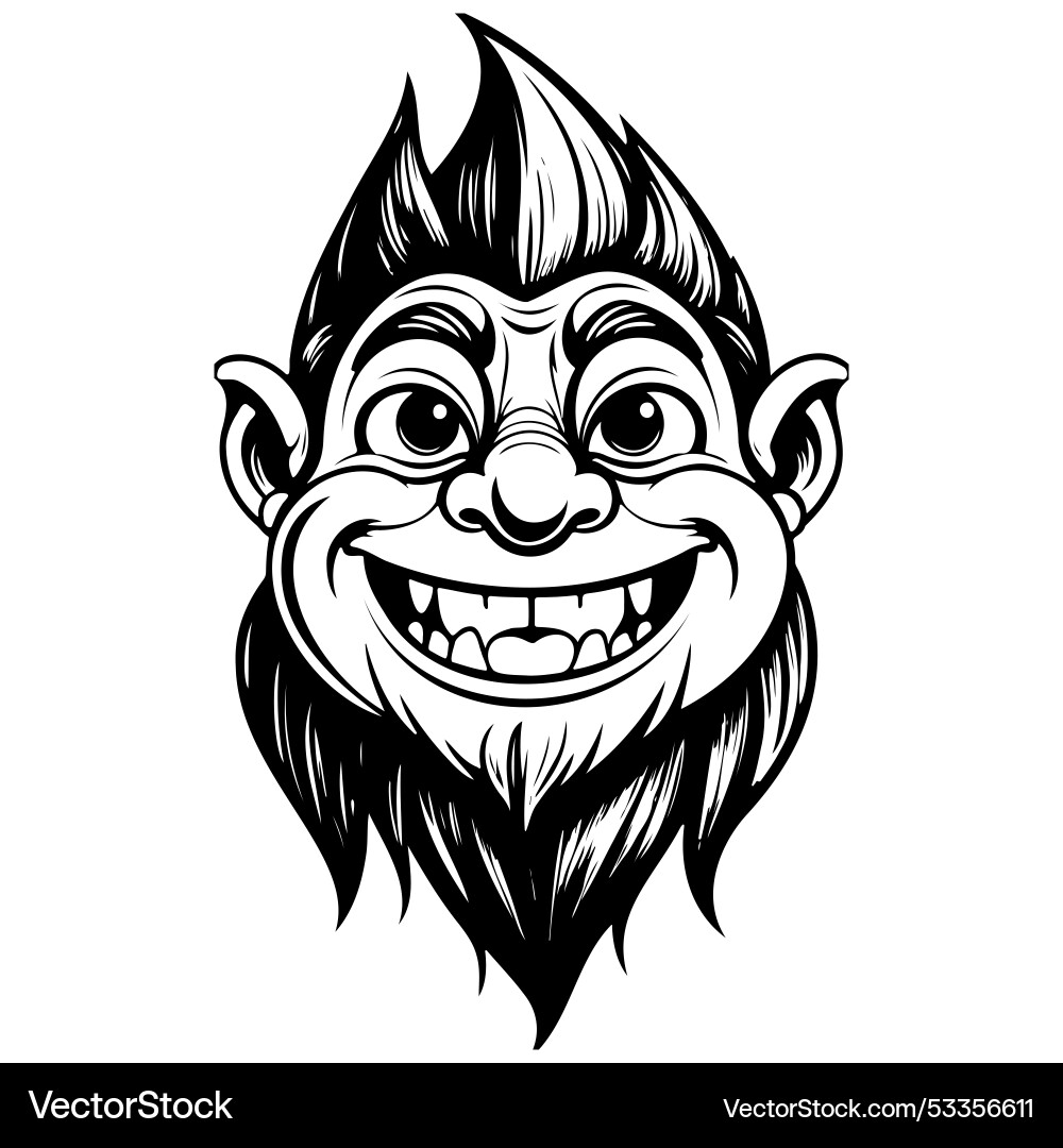 Cartoon troll face hand drawn line transparent Vector Image