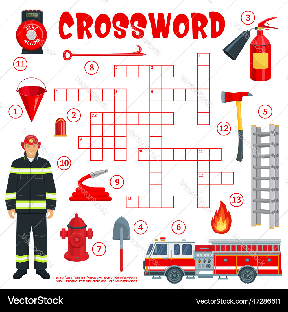 Firefighter and firefighting equipment crossword Vector Image