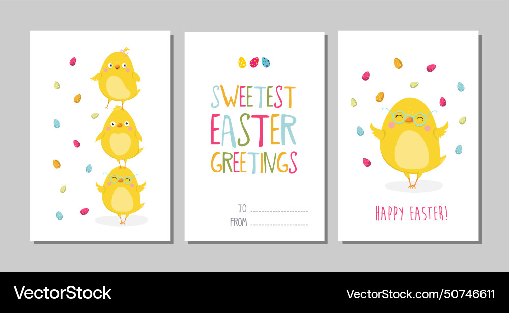 Happy easter set of 3 card poster or banner Vector Image
