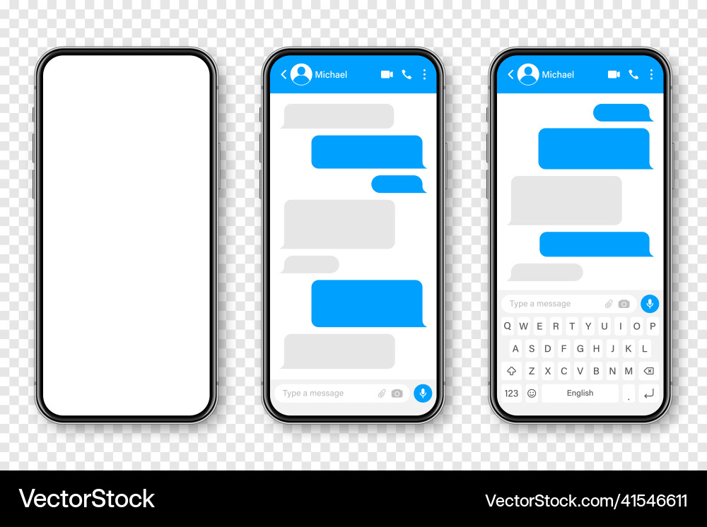 Realistic smartphone with messaging app blank sms Vector Image Realistic smartphone with messaging app blank sms Vector Image