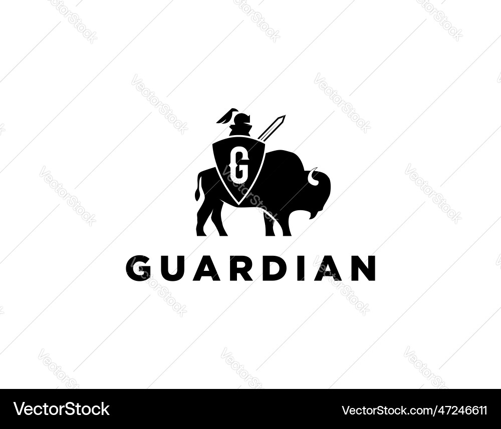 Simple knight riding wild bison logo design Vector Image