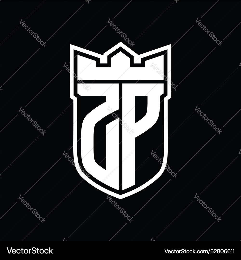 Zp logo shield shape with geometric crown inside Vector Image