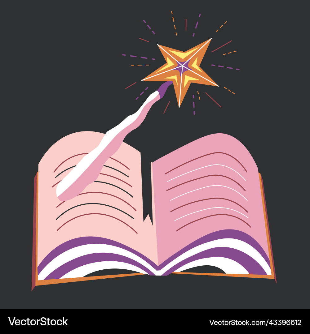 Book with spells magic wand and textbook Vector Image
