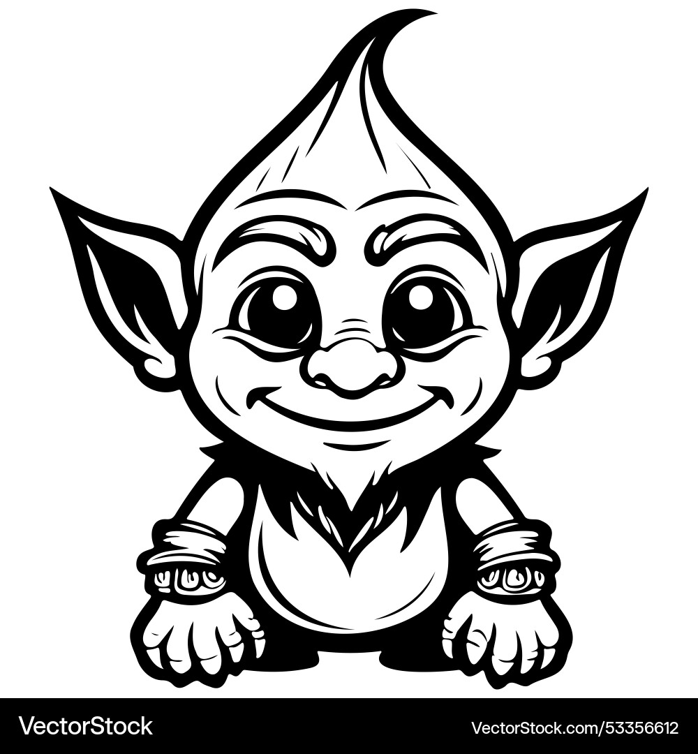 Cartoon troll face ink hand drawn line Royalty Free Vector