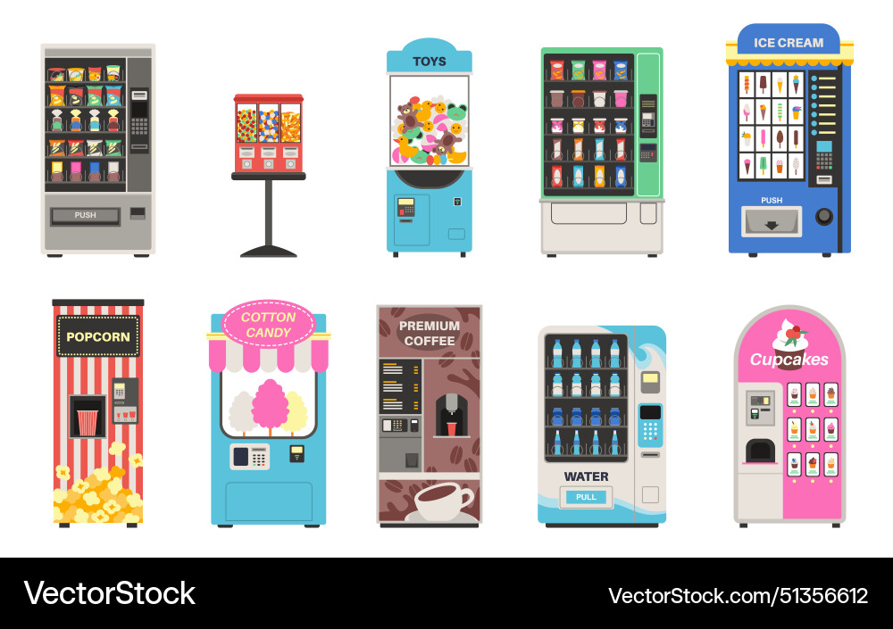 Cartoon vending machines with snacks automatic Vector Image