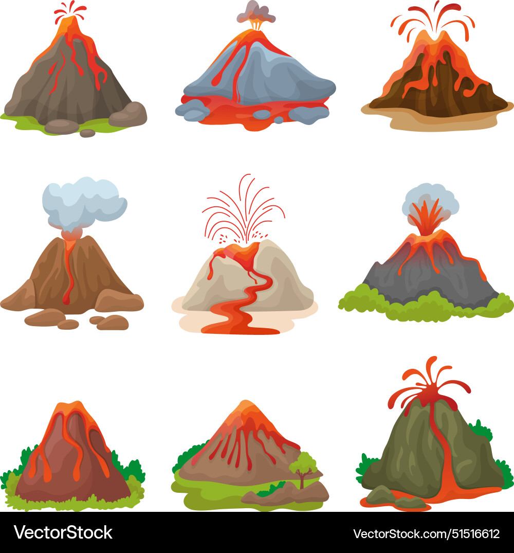 Cartoon Vulkaneruptionsprozesse Vulkane Lizenzfreier Vektor